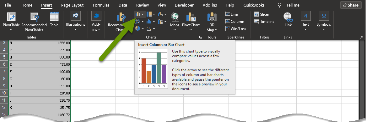 How to Quickly Add a Chart to Visually Compare Data in Excel - Part 1