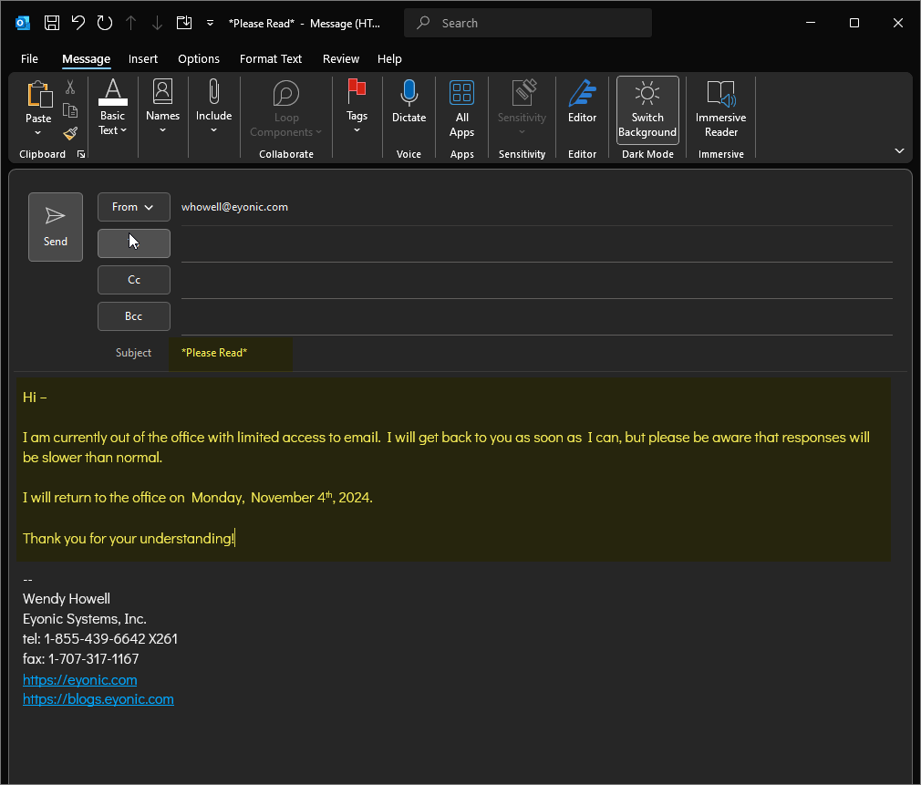 How to Set the Out of Office Message in Outlook with IMAP Mail